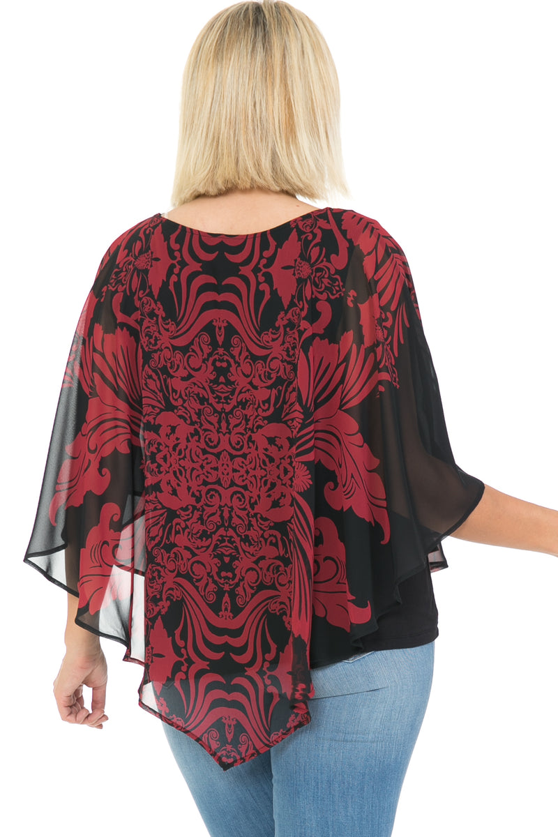 Plus Size Tank Attached Chiffon Print Poncho Blouse | Leebe